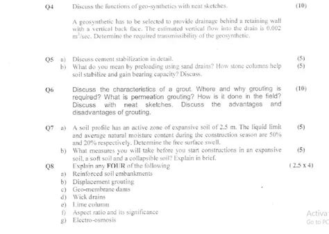 Bput B Tech Ground Improvements Techniques Question 4th Year 8th Sem