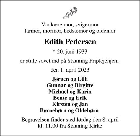 Edith Pedersen Danmarks Største Medie For Mindesider Og Dødsannoncer