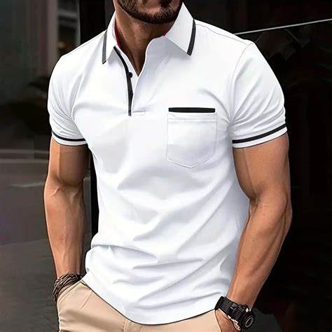 Blmnix Mens Shirts Ringer Polo Shirts Work Shirts Undershirts White