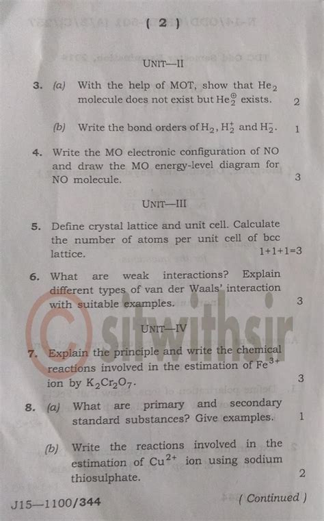 Chemistry Pass Question Paper For 5th Sem Of 2014 Just Practice It And