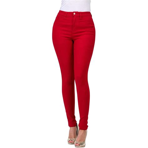 Mrulic High Waisted Rise Stretch Skinny Jeans For Women Red Size Xl
