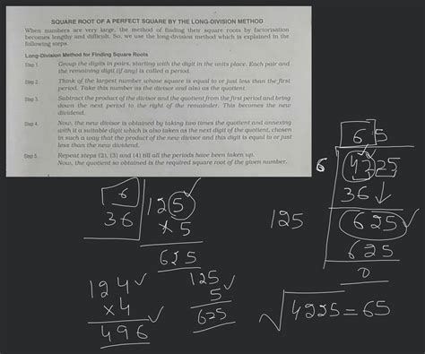 Square Root Of A Perfect Square By The Long Division Methodwhen Numbers
