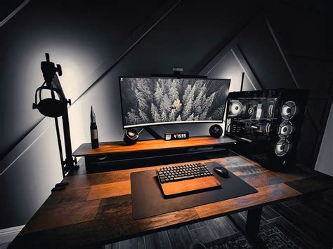 Modern Dark And Walnut Officegaming Desk Setup In 2025 Game Room