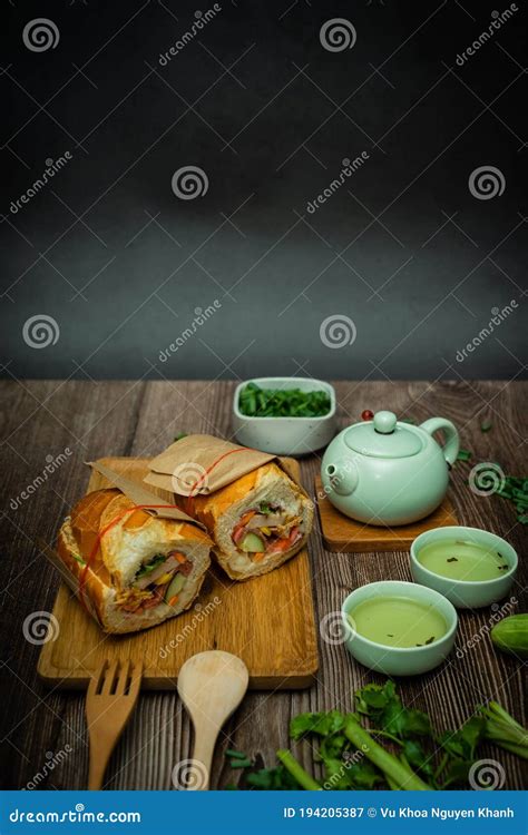 Famous Vietnamese Food Is Banh Mi Thit And Hot Tea Popular Street Food