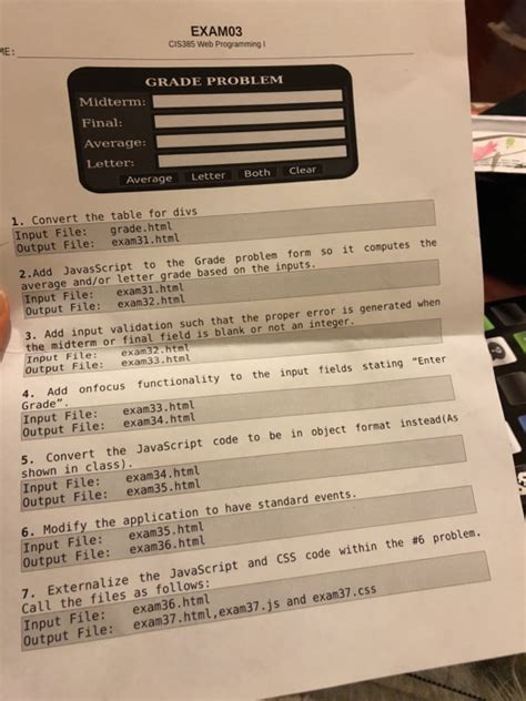 exam03 cis385 web programming i me grade problem