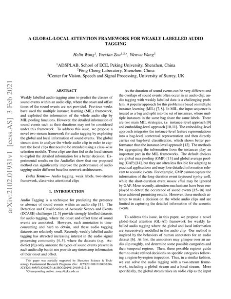 Pdf A Global Local Attention Framework For Weakly Labelled Audio Tagging