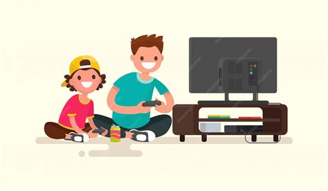 Pai E Filho Jogando Videogame Em Uma Ilustração De Console De Jogos