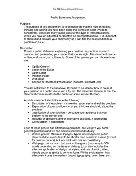 Eng 102h Public Statement Assignment Pdf