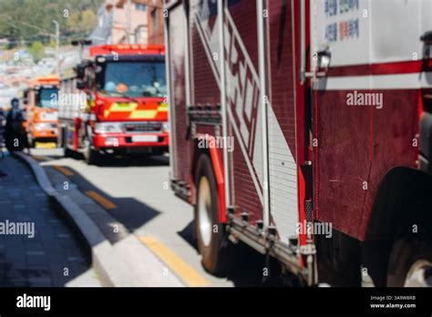 South Korean Fire Fighting Brigade Equipment During Operation In The