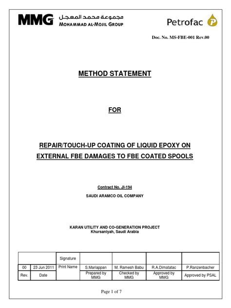 Apcs 113a Method Statment Pdf Paint Specification Technical