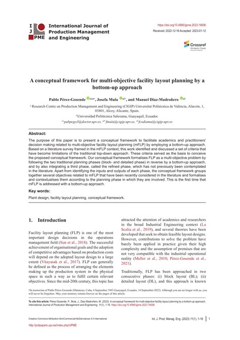 PDF A Conceptual Framework For Multi Objective Facility Layout Planning By A Bottom Up Approach