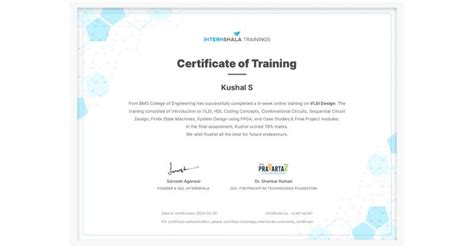 Kushal S On Linkedin Successfully Completed The Vlsi Design Training From Internshala Trainings