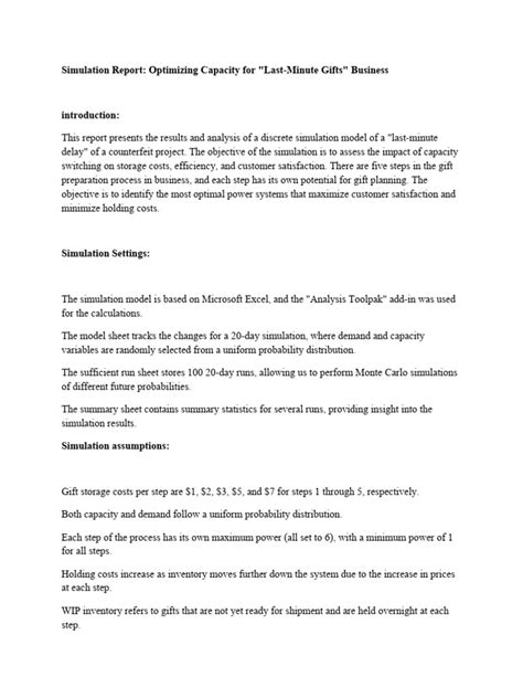 Simulation Report Pdf Inventory Simulation