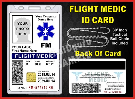 Flight Medic Emt Id Card Custom With Your Photo And Logo Or Badge