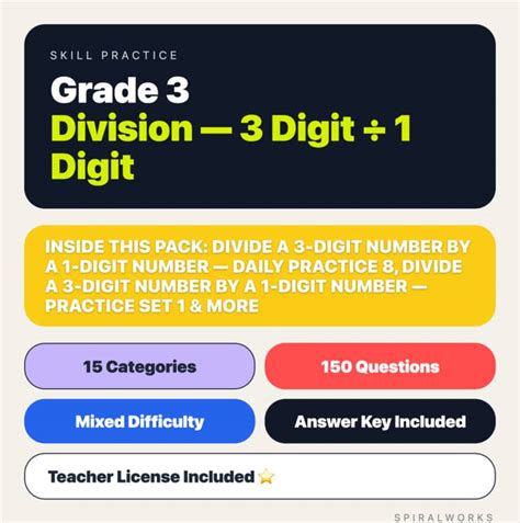 Division 3 Digit 1 Digit Daily Practice Sheets By Spiralworks Tpt