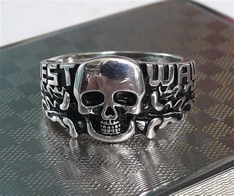 Wwii The German Ring Waffen Ss Skull West Wall Silver 925 Size 12