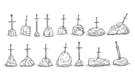 Sword In Stone Handdrawn Collection 53909968 Vector Art At Vecteezy
