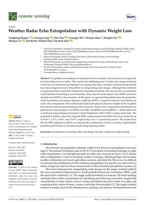 Pdf Weather Radar Echo Extrapolation With Dynamic Weight Loss