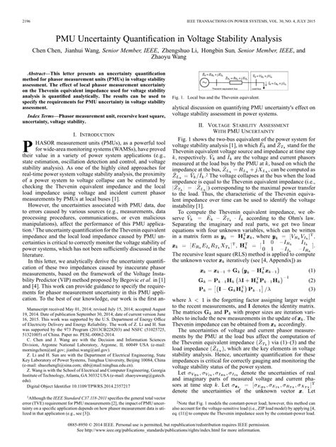 Pdf Pmu Uncertainty Quantification In Voltage Stability Analysis