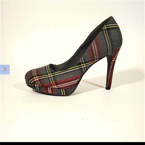Fioni Clothing Shoes Fioni Grey And Red Plaid Fabric Stiletto H