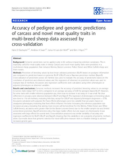 Pdf Accuracy Of Pedigree And Genomic Predictions Of Carcass And Novel Meat Quality Traits In