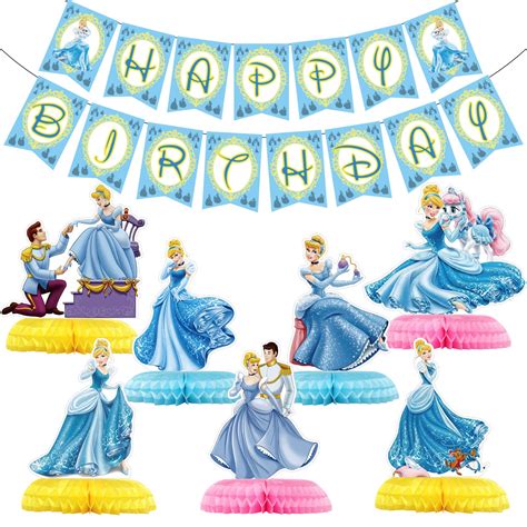 Buy Cinderella Party Banner 7 Pcs Princess Cinderella Theme Honeycomb Centerpieces Table Toppers