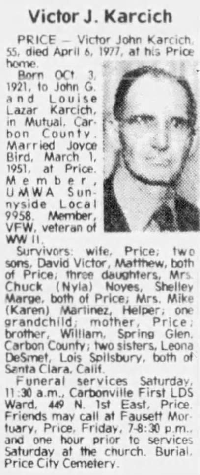 Victor John Karcich 1921 1977 Mémorial Find A Grave
