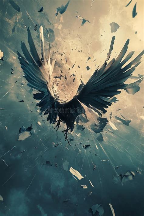 Dramatic Image Of A Bird Shattering Through Glass In A Surreal Sky With