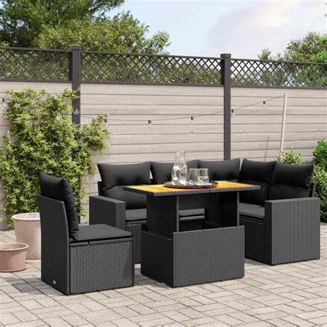 6 Piece Garden Sofa Set With Cushions Black Poly Rattan Vidaxl Ebay