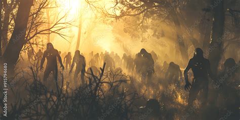 A Chilling Depiction Of A Zombie Horde In The Midst Of An Apocalypse