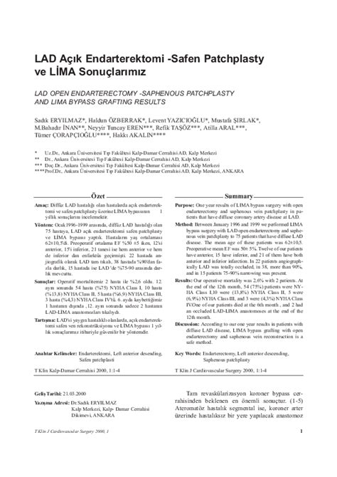 Pdf Lad Açık Endarterektomi Safen Patchplasty