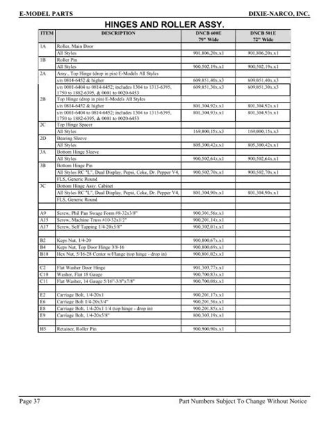 E Model Parts Dixie Narco