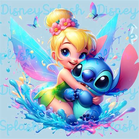 Tinkerbell And Stitch Watercolor Splash Clipart Images Graphics And Artwork Rainbow Aesthetic
