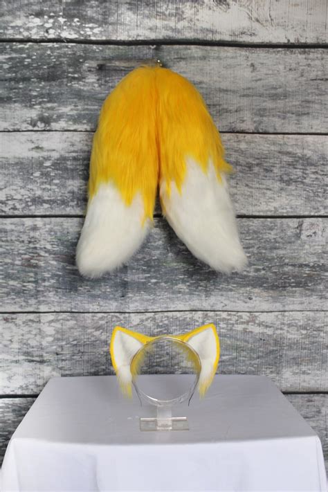 Yellow And White Faux Fur Fox Tails Set Etsy