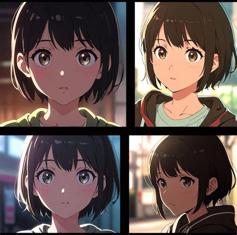 Anime Girl With Bob Haircut Expressive Portrait Set Premium Ai Generated Image