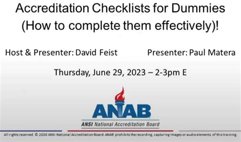 Accreditation Checklists For Dummies Anab Webinar
