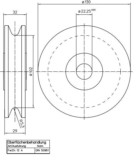 Pulley Sheave Ztw 52 Grey Cast Iron Diameter 130 Mm Lifting
