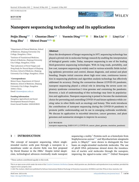 Pdf Nanopore Sequencing Technology And Its Applications