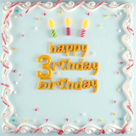 Happy 3rd Birthday Cake With Candles And Decorations Premium Ai