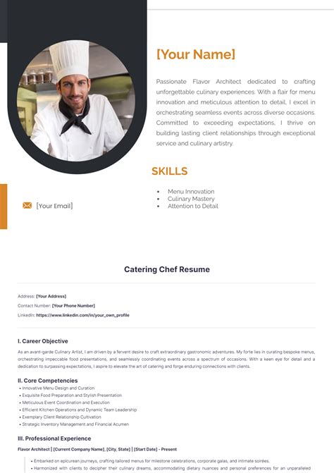 Free Catering Chef Resume Template To Edit Online