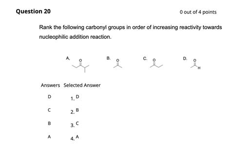 Solved Question 20 Out Of 4 Points Rank The Following Carbonyl Groups