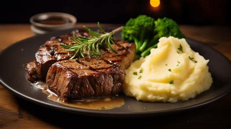 Premium Ai Image Beef Steak With Mashed Potatoes