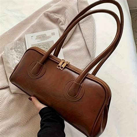 1pc Fashion Faux Leather Shoulder Bag Elegant Handbag With Stitching