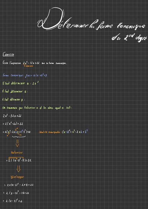 Déterminer La Forme Canonique Du Second Degré Notes Mathématiques Docsity