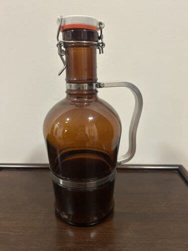 Muster Geschutzt 2 Liter Brown Glass Aluminum Handled Beer Growler