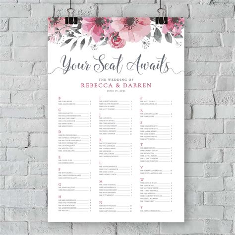 Wedding Seating Chart Alphabetical 60 Photos