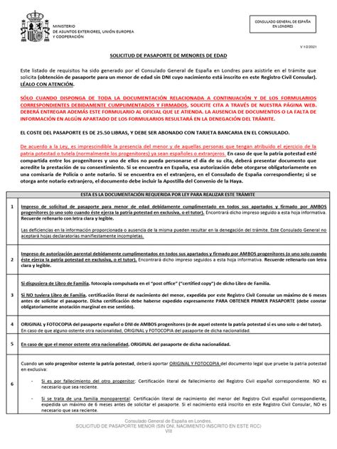 Solicitud Pasaporte Menor Sin Dni Este Rcc Viii 2 Pdf Documento