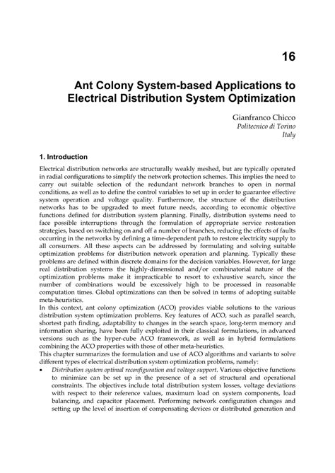 pdf ant colony system based applications to electrical distribution