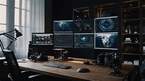 A Sleek Workspace With Multiple Screens And Ad Premium Ai Generated Image