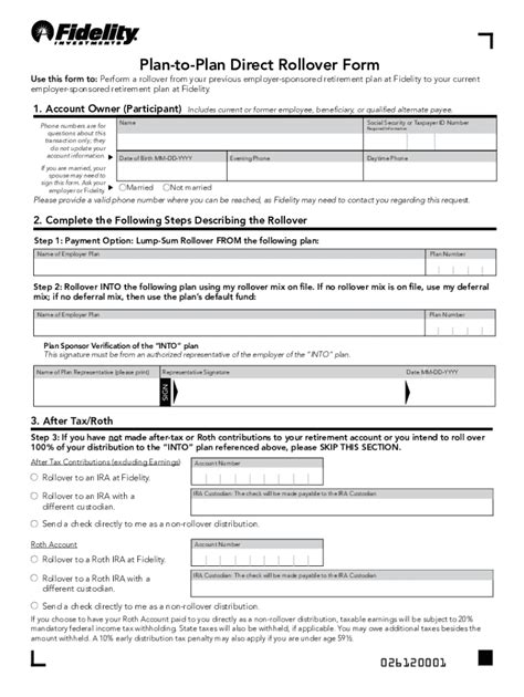 Fillable Online Plan To Plan Direct Rollover Form Login To Fidelity